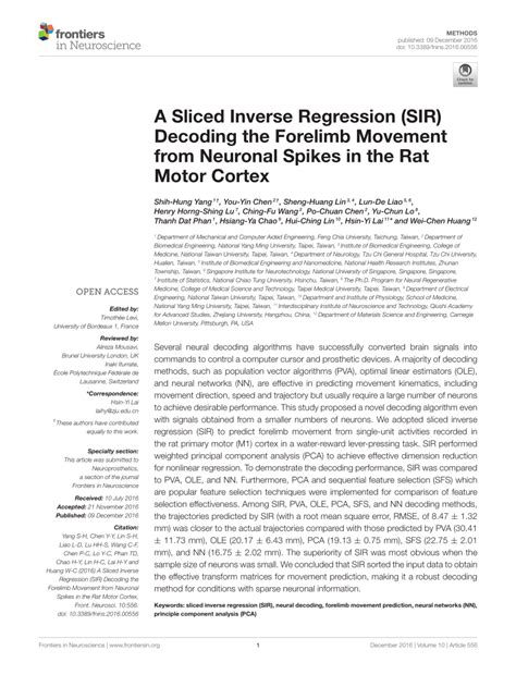 PDF A Sliced Inverse Regression SIR Decoding The Forelimb Movement