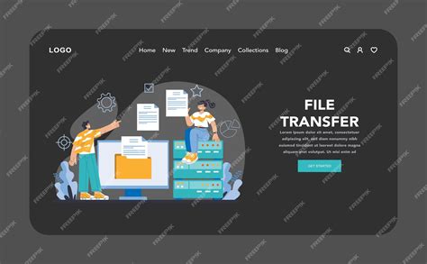Premium Vector File Transfer Night Or Dark Mode Web Or Landing Page