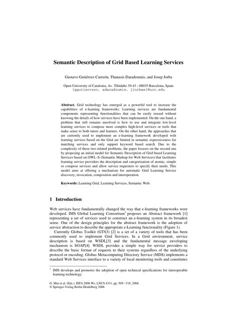 Pdf Semantic Description Of Grid Based Learning Services