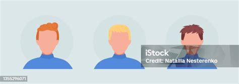 이발 세미 플랫 컬러 벡터 캐릭터 아바타 세트의 세 가지 유형의 남자 3 명에 대한 스톡 벡터 아트 및 기타 이미지 3 명