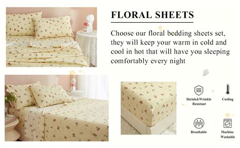 Highbuy Yellow Floral King Sheets Set Luxury Soft Deep