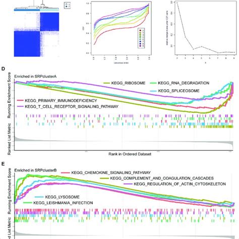 Unsupervised Clustering And Gsea A Consensus Matrix B A Cdf Graph