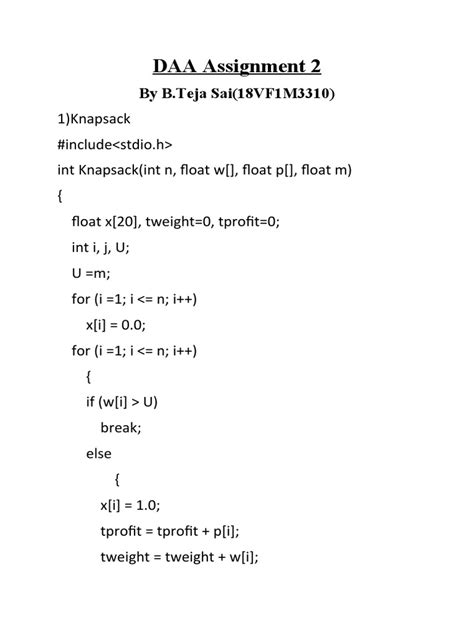 Daa Assignment 2 By Bteja Sai 18vf1m3310 Pdf Combinatorics