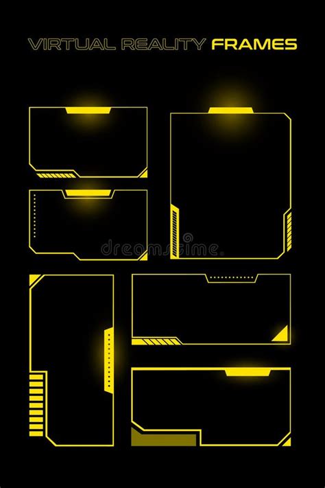 Futuristic Golden Cyberpunk Elements Set Virtual Reality Vector Frames Stock Vector
