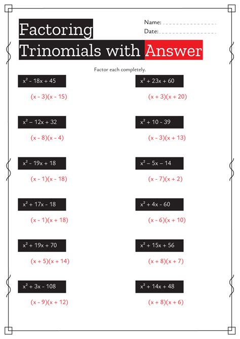13 Best Images Of Algebra 1 Factoring Puzzle Worksheets Factoring Trinomials Worksheet