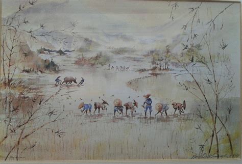Bert A Krawczyk Rice Planting Yunnan China Framed Watercolor Reproduction Signed 1872284699
