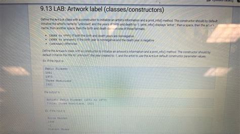 LAB Artwork Label Classes Constructors Define Chegg