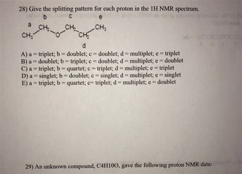 solved 28 give the splitting pattern for each proton in the