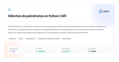 Détection De Palindromes En Python Défi Labex