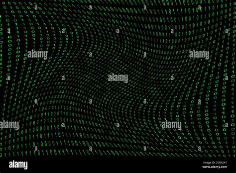 Binary Code Grid From Bright Green Digits On Black Background Matrix