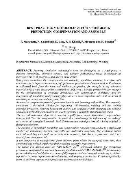 Pdf Best Practice Methodology For Springback Prediction Compensation And Assembly