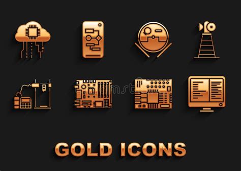 Set Electronic Computer Components Motherboard Digital Chip Antenna Computer Monitor Screen