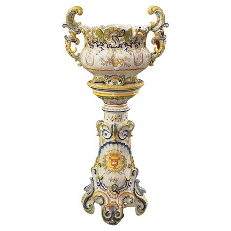 19th Century French Hand Painted Blue And White Faience Jardinière