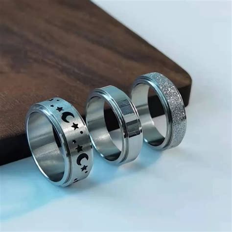 여성을위한 불안 반지 남자 Moon Fidgets 반지 2022 트렌드 펑크 반지 보석 스테인레스 스틸 안티 스트레스 반지 회전 선물 Hello