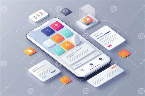 Smartphone Mobile App Interface Mockup With Ui Active Blocks And