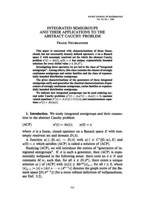 PDF Integrated Semigroups And Their Applications To The Abstract Cauchy Problem