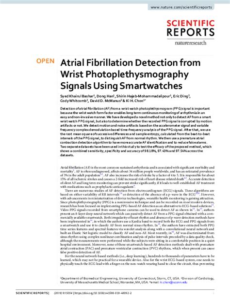 Pdf Atrial Fibrillation Detection From Wrist Photoplethysmography Signals Using Smartwatches