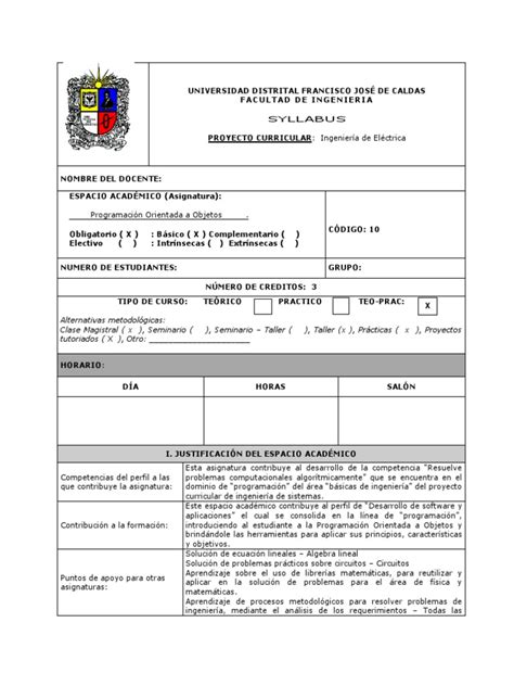 10 Syllabus Programacion Orientada Objetos Electrica 2013 Pdf