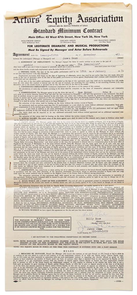 Lot Detail James Dean Signed Contract For The Immoralist With