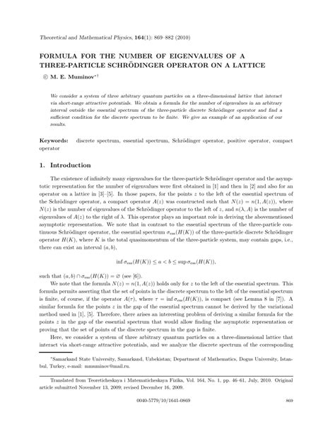 Pdf Formula For The Number Of Eigenvalues Of A Three Particle Schrödinger Operator On A Lattice
