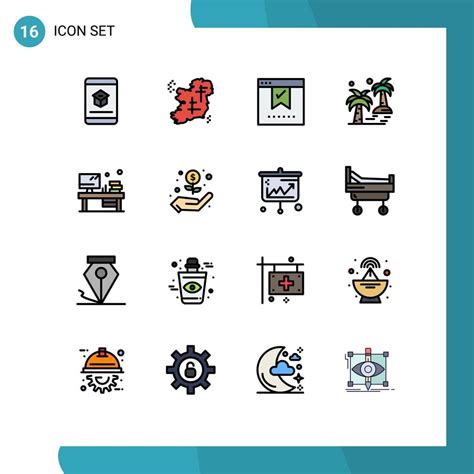 Pack Of 16 Modern Flat Color Filled Lines Signs And Symbols For Web Print Media Such As Tree