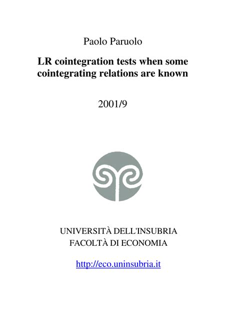 Pdf Lr Cointegration Tests When Some Cointegrating Relations Are Known
