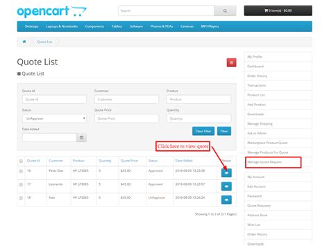 Opencart Marketplace Product Quote System