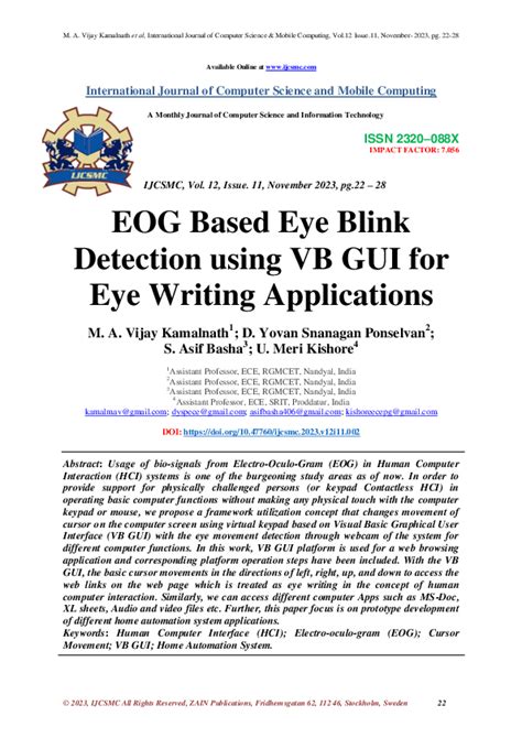 Pdf Eog Based Eye Blink Detection Using Vb Gui For Eye Writing Applications