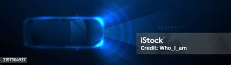 자율 스마트 자동차 센서 레이더 자동차 자율 주행 자동차 Low Polygonal Wireframe Linear And Mesh 그림 3차원 형태에 대한 스톡 벡터 아트 및