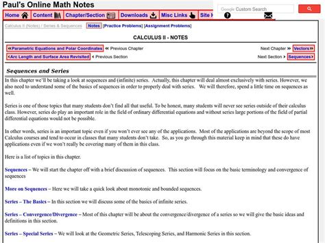 Pauls Online Notes Calculus Ii Series And Sequences Activity For 9th 10th Grade Lesson Planet