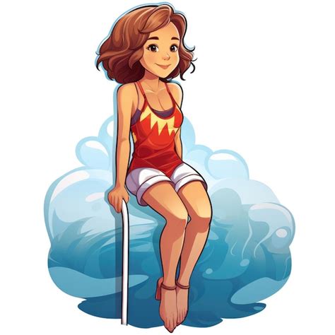 Premium Ai Image Sticker Of A Cute European Girl In A Bathing Suit