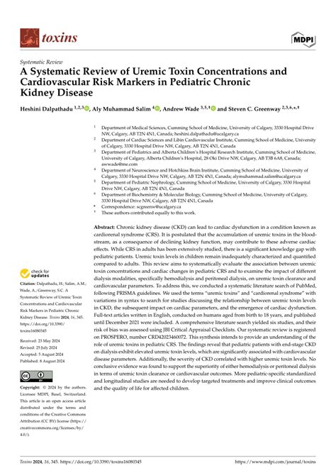 Pdf A Systematic Review Of Uremic Toxin Concentrations And