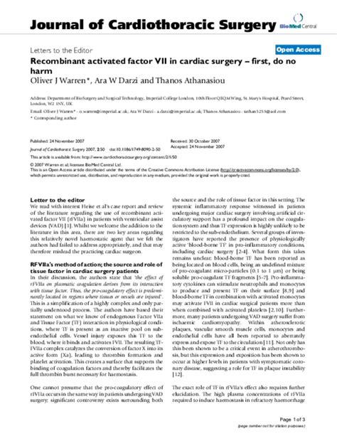 Pdf Recombinant Activated Factor Vii In Cardiac Surgery A Systematic Review