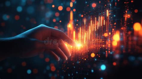 Hand Touching Digital Data Network With Bokeh Lights Stock Illustration Illustration Of Touch