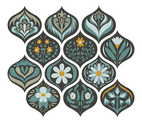 Ogee Flower Vector Tile Seamless Pattern Lisbon Floral Mosaic Mediterranean Seamless Navy Blue