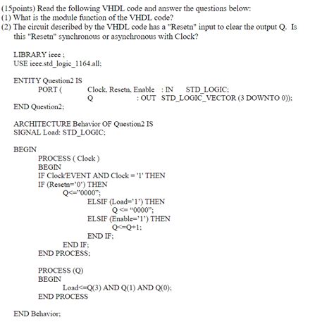Solved Points Read The Following VHDL Code And Answer Chegg