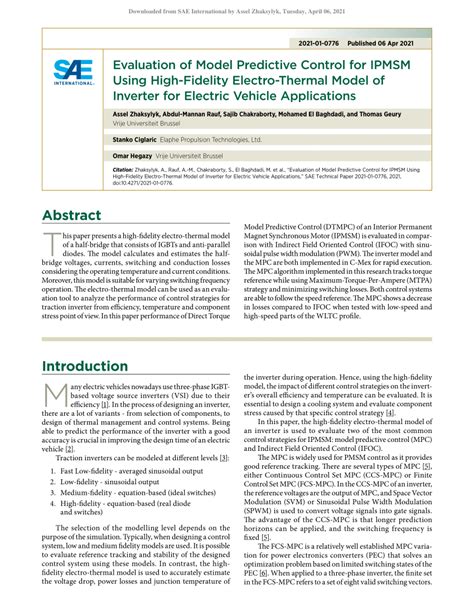 Pdf Evaluation Of Model Predictive Control For Ipmsm Using High Fidelity Electro Thermal Model