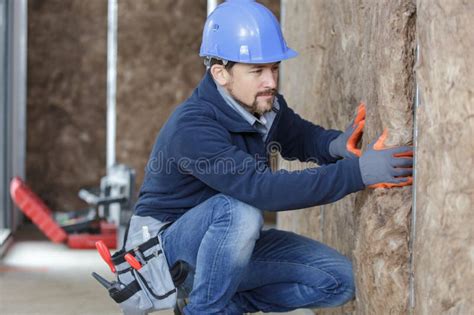 Man Installing Thermal Roof Insulation Wall Stock Image Image Of Wood Room 285686017