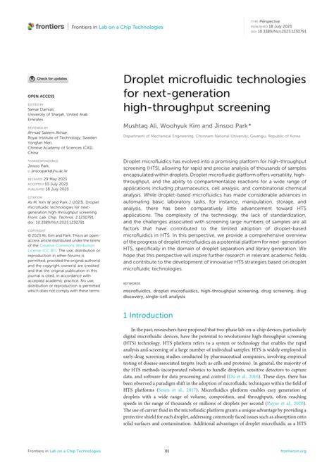 Pdf Droplet Microfluidic Technologies For Next Generation High Throughput Screening