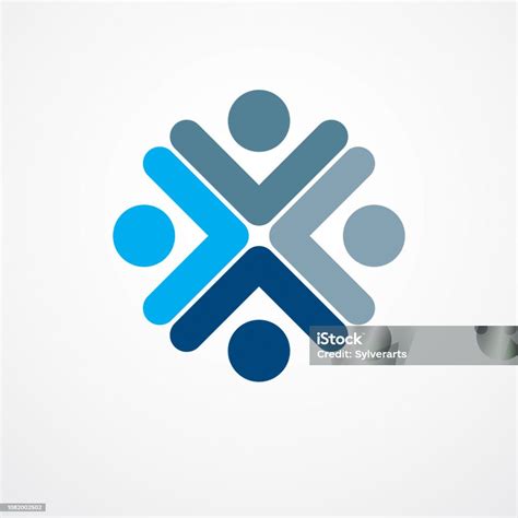 팀웍 사업가 화합과 협력 개념 사람들이 승무원으로 간단한 기하학적 인 요소를 사용 하 여 만든 벡터 아이콘입니다 우정 드림 팀