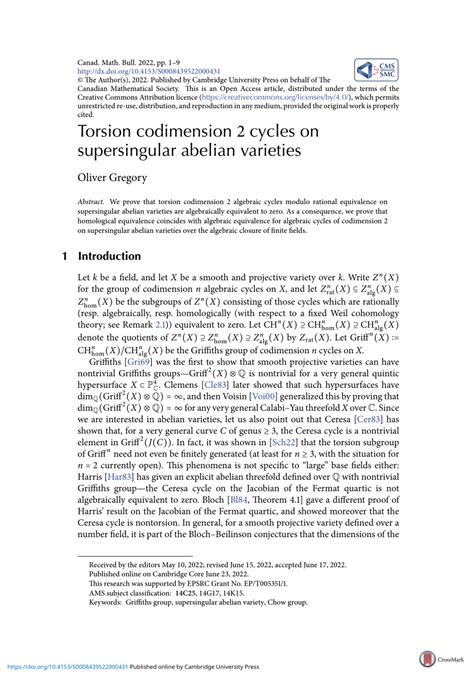 Pdf Torsion Codimension Cycles On Supersingular Abelian Varieties