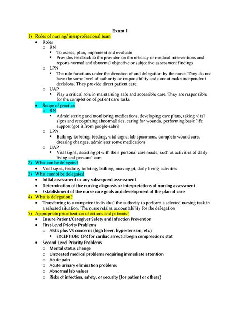 Med Surg 2 Exam 1 Notes Exam 1 Roles Of Nursing Interprofessional