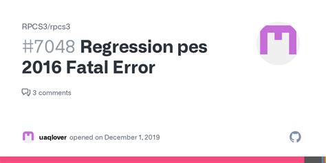 Regression Pes 2016 Fatal Error · Issue 7048 · Rpcs3rpcs3 · Github