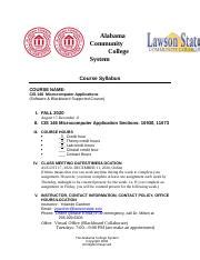 CIS 146 Syllabus FA 2020 Docx Alabama Community College System Course Syllabus COURSE NAME