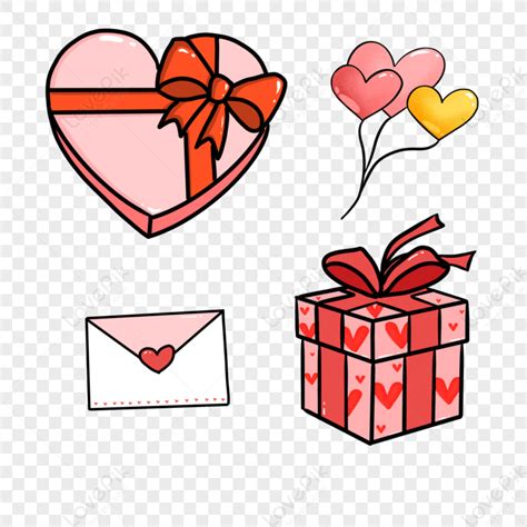발렌타인 데이 핑크 선물 세트 일러스트 장미 편지 풍선 하트사랑포장 Png 일러스트 무료 다운로드 Lovepik