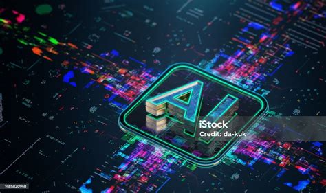 미래형 Pcb의 강력한 Ai 프로세서 미래를 내다본다 미래 지향적인 Ai 아이콘 처리 데이터 내부에서 흐르는 빛나는 데이터 전송