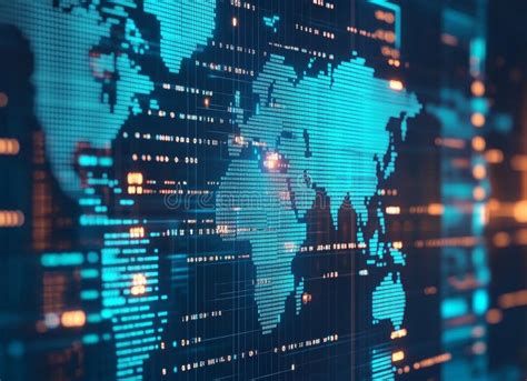 An Illuminated Digital World Map Illustrates Global Interconnectivity