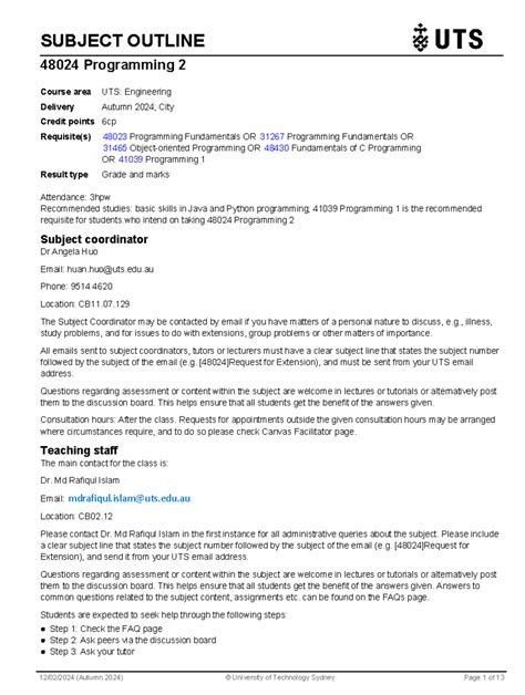 48024 Programming 2subject Outline Autumn 2024 Subject Outline 48024