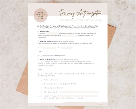 Hipaa Privacy Waiver Form Release Form Editable Canva Template