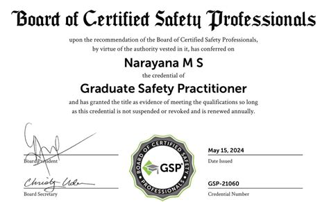 Narayana M S On Linkedin Happy To Share That I Received My Gsp Badge From Bcsp Board Of Certified…